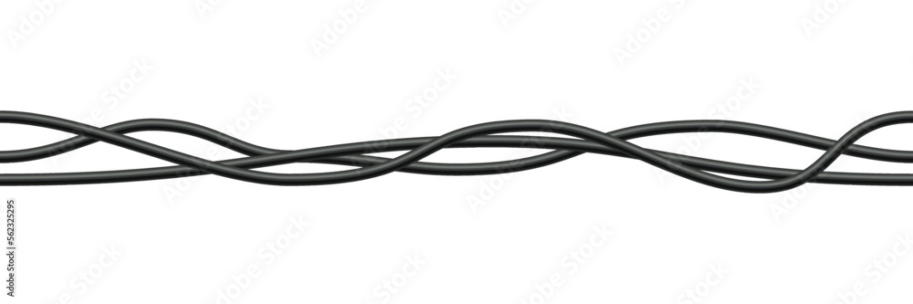 Realistic electrical wires. Cable power energy. Flexible thick network cord. Black electric ...