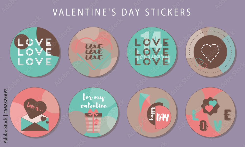Happy Valentine's Day stickers collection. Vector illustration in ...