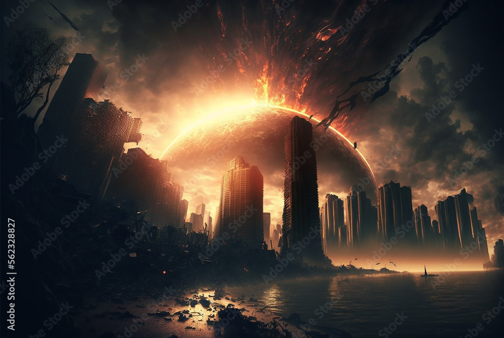 The End of the World Apocalyptic Epic Scene. Illustration. Created with ...