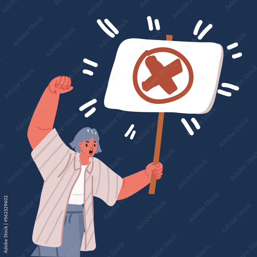 Vector cartoon illustration of angry woman . Protest poster. Picket ...