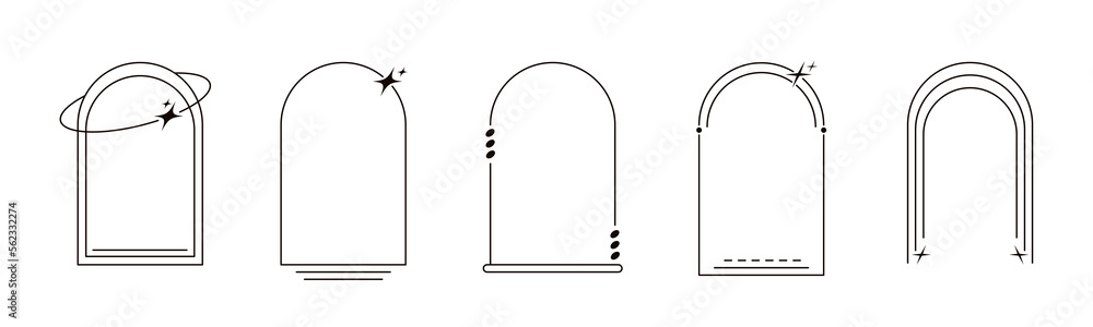 Y2k aesthetic line arch frame vector set. Trendy minimalist linear oval ...
