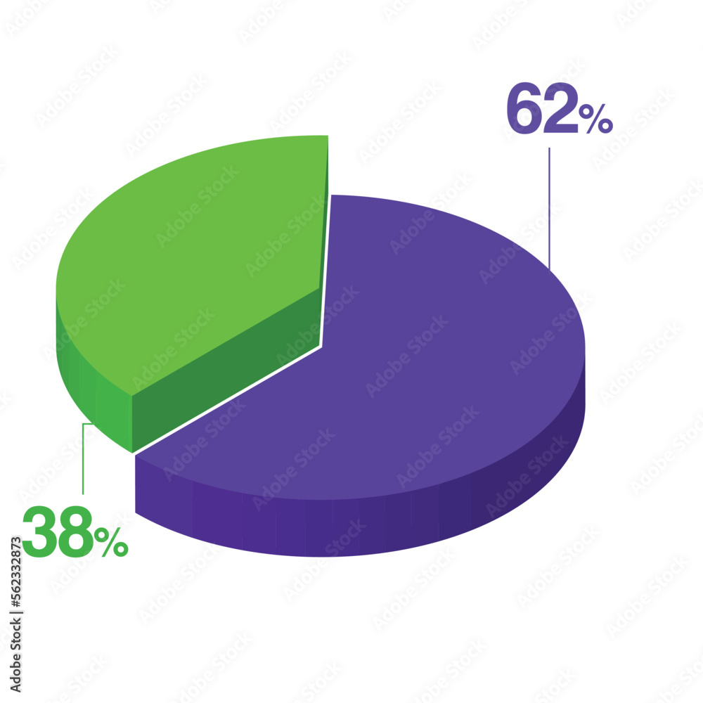 sixty two 62 thirty eight 38 3d Isometric pie chart diagram for ...