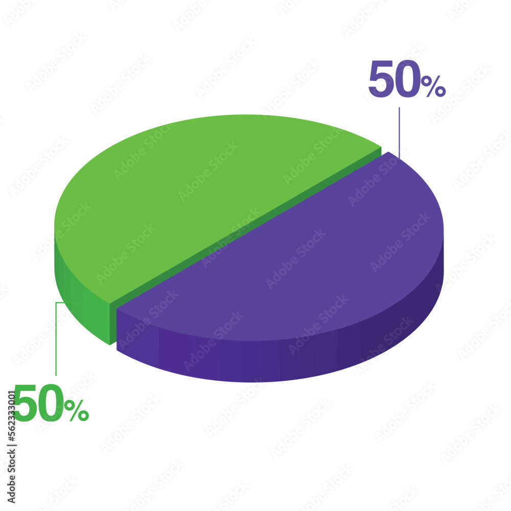 fifty fifty 50-50 3d Isometric pie chart diagram for business ...
