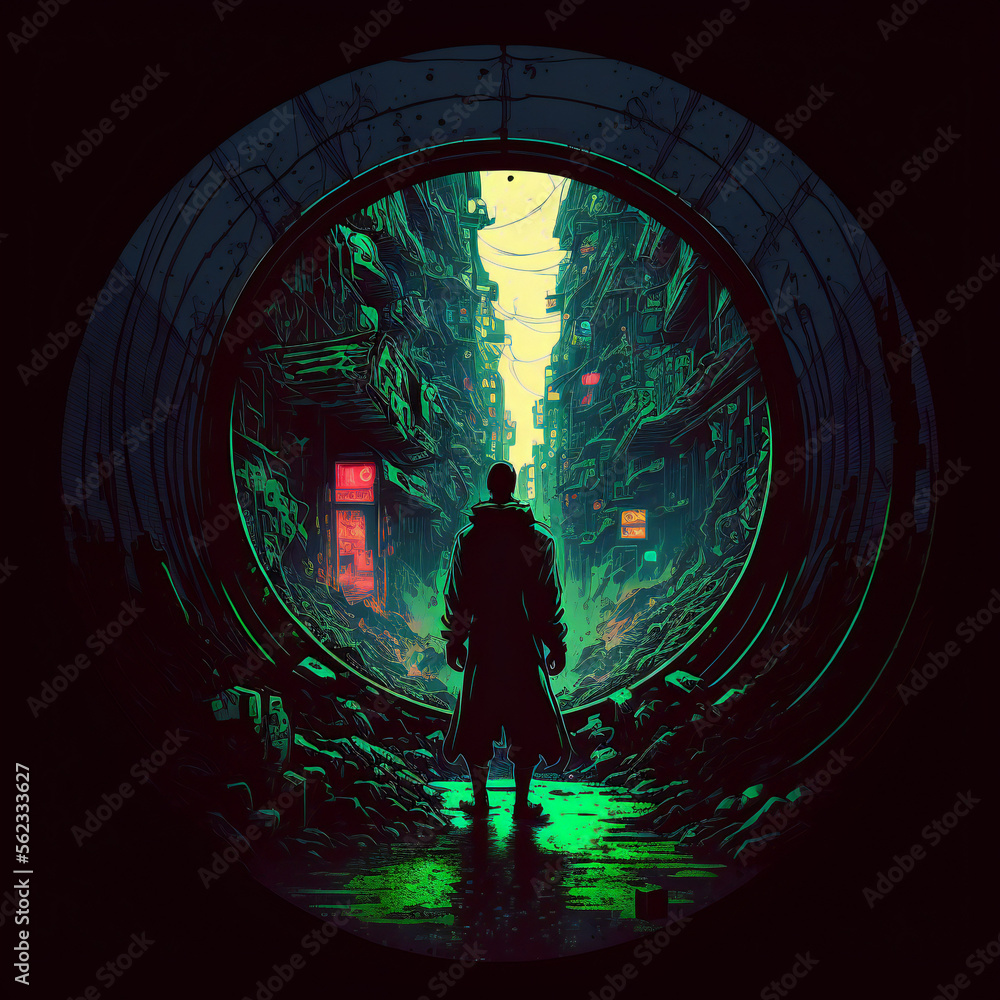 Stunning highly detailed dystopian cyberpunk illustration of futuristic ...