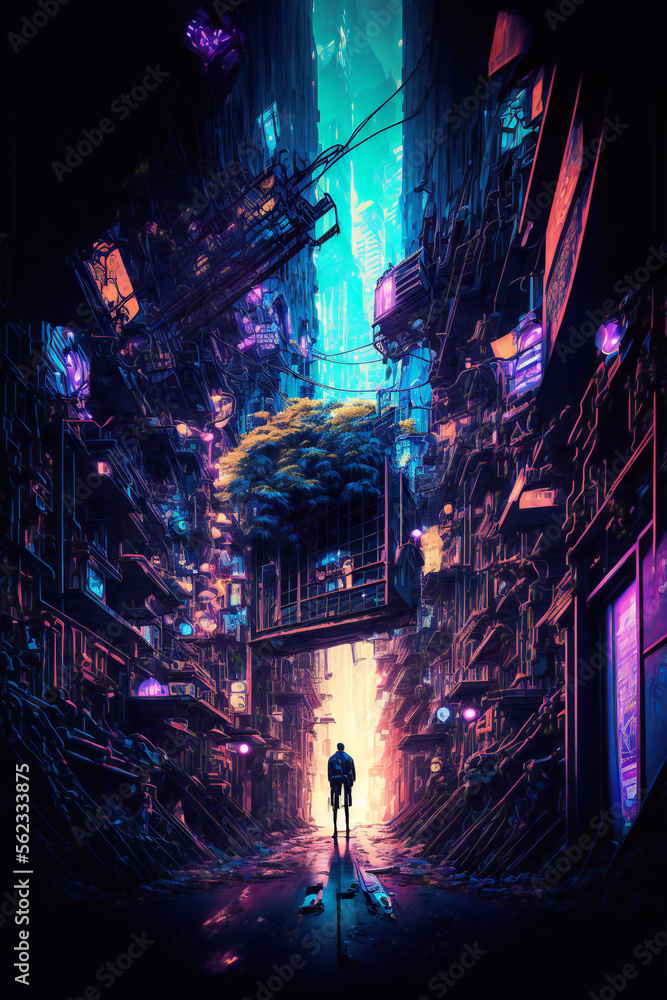 Stunning highly detailed dystopian cyberpunk illustration of futuristic ...