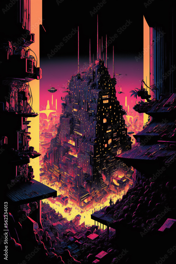 Stunning highly detailed dystopian cyberpunk illustration of futuristic ...