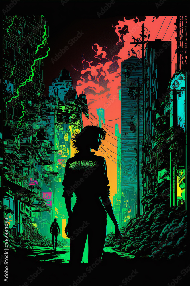 Stunning highly detailed figure in dystopian cyberpunk illustration of ...