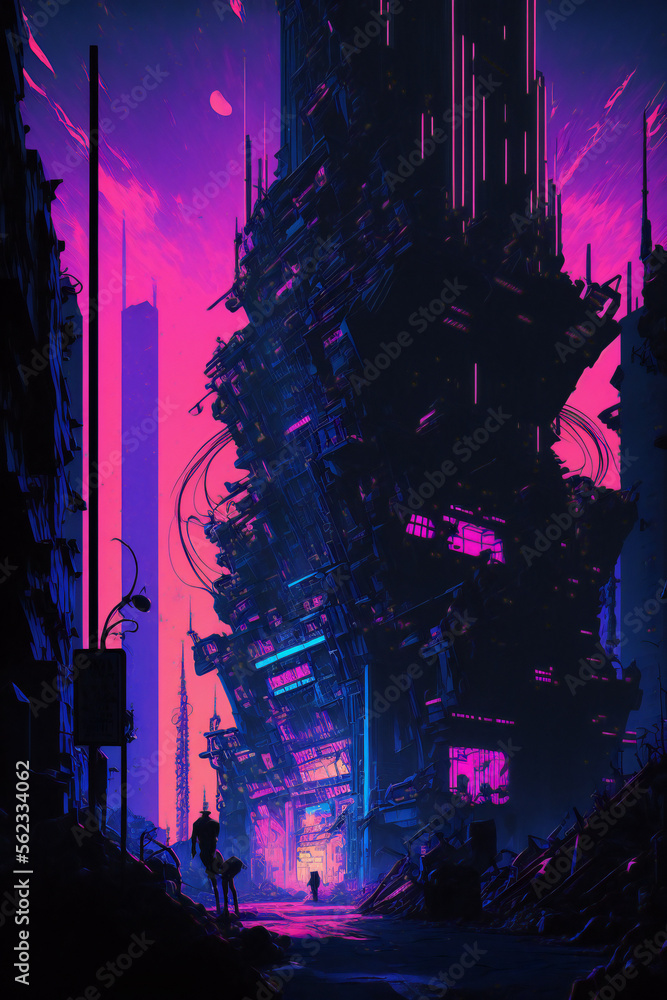 Stunning highly detailed dystopian cyberpunk illustration of futuristic ...