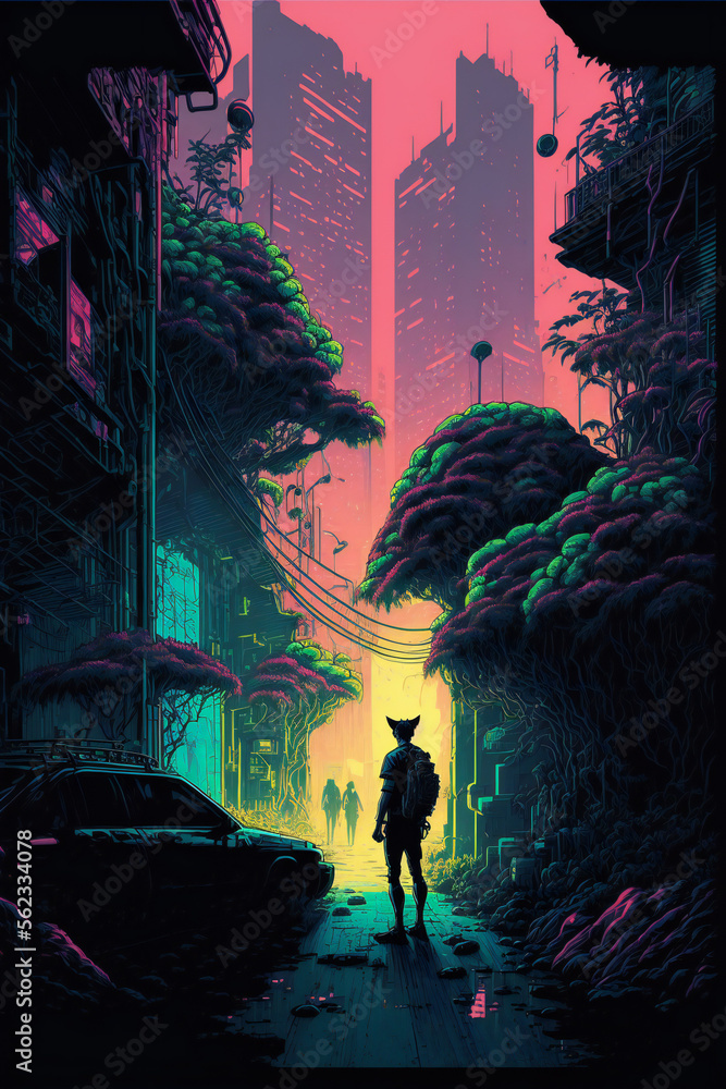 Stunning highly detailed dystopian cyberpunk illustration of futuristic ...