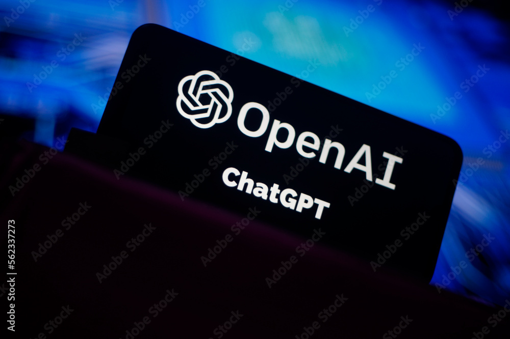 OpenAI logo seen on the screen of smartphone. Open AI is an artificial intelligence research ...