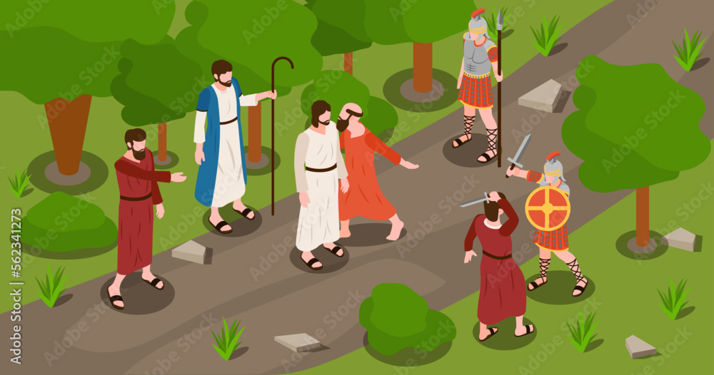 Jesus Life Isometric Background Stock Vector | Adobe Stock
