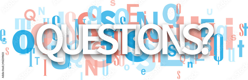 QUESTIONS? colorful typography banner on transparent background Stock ...