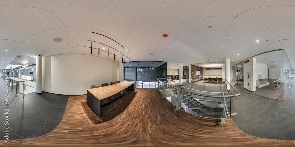 full spherical hdri 360 panorama in interior of empty white corridor and room with repair for ...