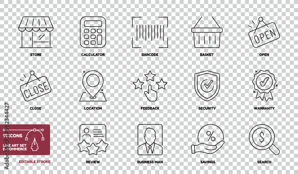 Line Art Collection E-Commerce Icon Set - Different Vector ...