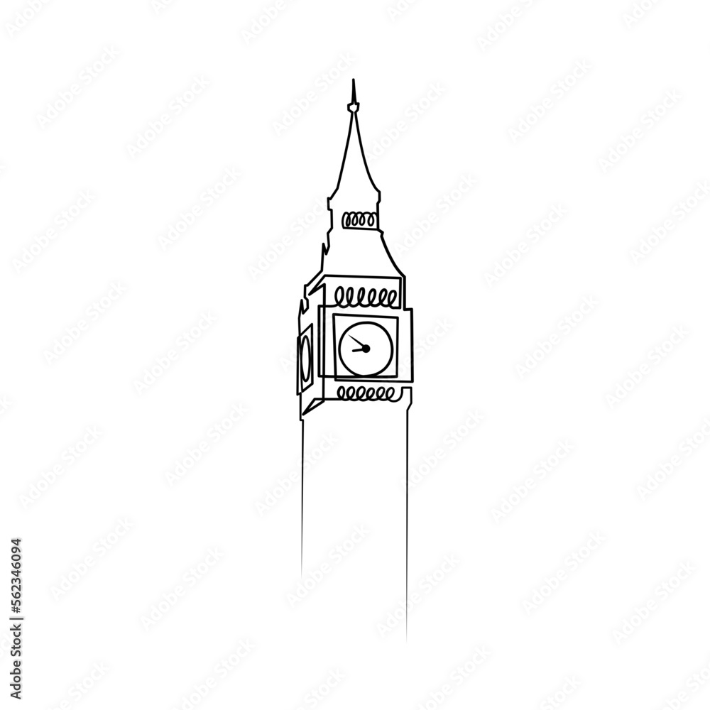 London big ben One Line Art continuous line drawing vector illustration ...