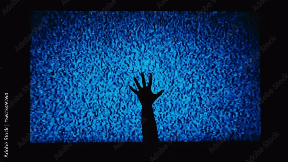 Hands on the background of the noise of the TV scary scene for a horror ...