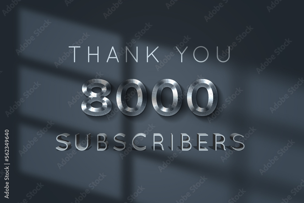 8000 subscribers celebration greeting banner with Grey metal Design ...