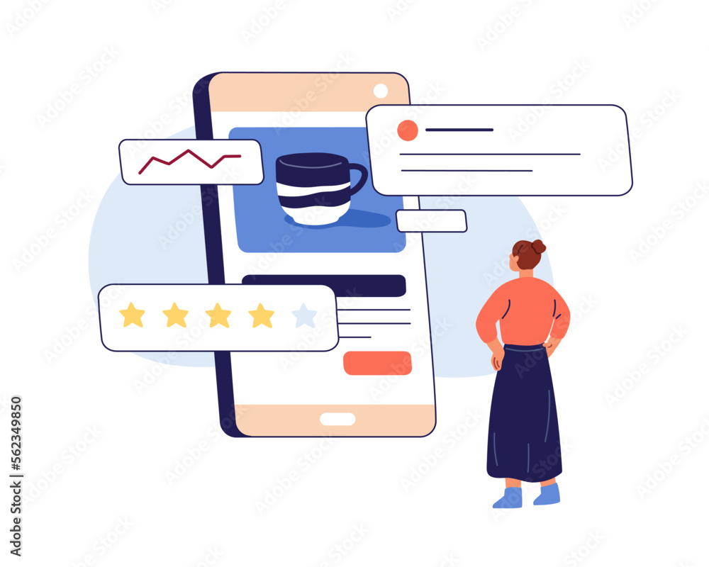 Online reviews and feedback concept. Client studying internet ratings ...