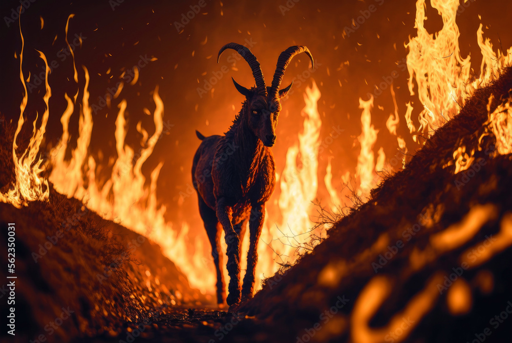 Devil lucifer hound goat fire flames. Generative AI Stock Illustration ...