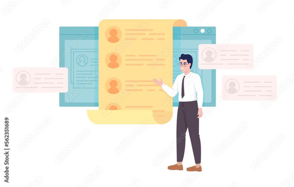HR manager presenting job applicant resumes semi flat color vector ...
