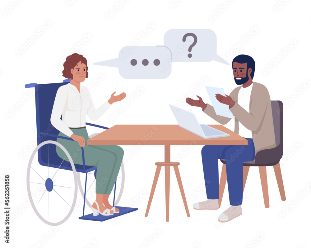 Recruiter asking questions semi flat color vector characters. Interview ...
