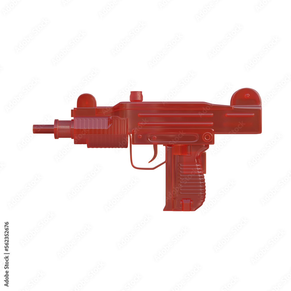 3d Uzi mini toy gun isolated with transparency in plastic solid red ...