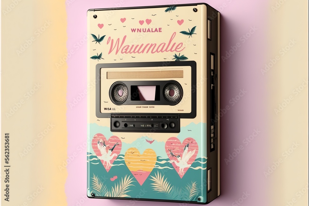 80s kids Retro walkman music cassette player summer vibes mockup Stock Illustration | Adobe Stock
