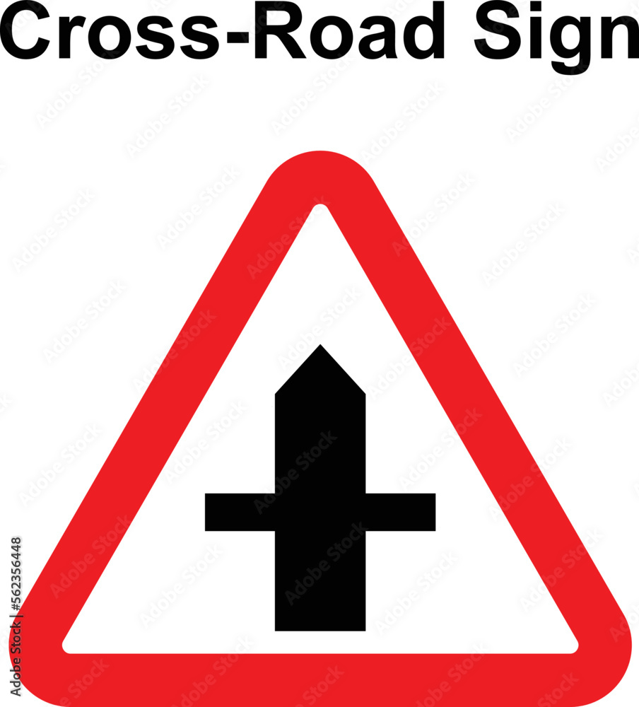 Cross-Road Ahead Sign in red triangle. Road safety sign. Stock Vector ...