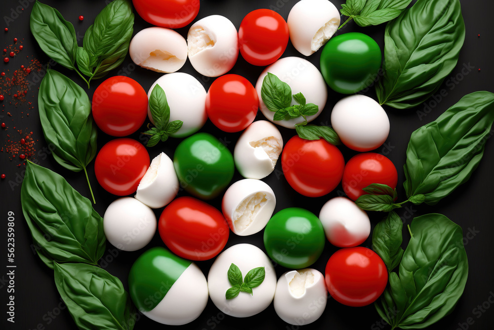 Italian tricolore, little spheres of soft, fresh white mozzarella ...