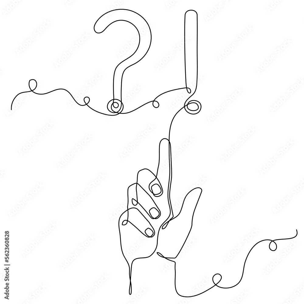 Hand holds question and exclamation mark one line art,hand drawn asking ...
