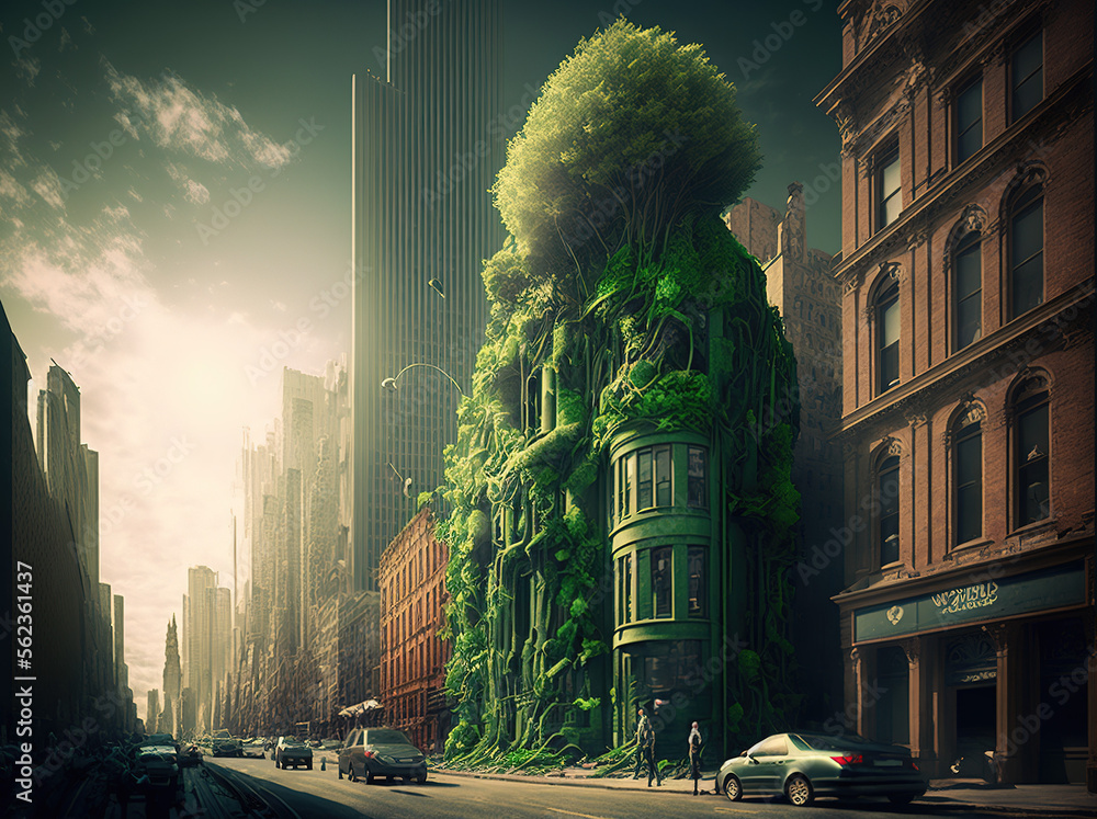Nature taking over the city. Green city. Urban jungle. City oasis. City ...