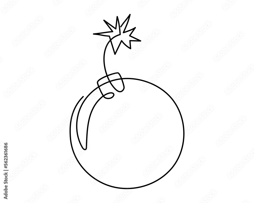Bomb one line art, hand drawn military supply,ammunition continuous ...