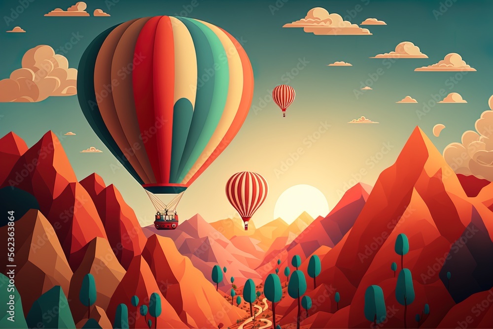 backdrop parallax with a hot air balloon in flight Generative AI ...