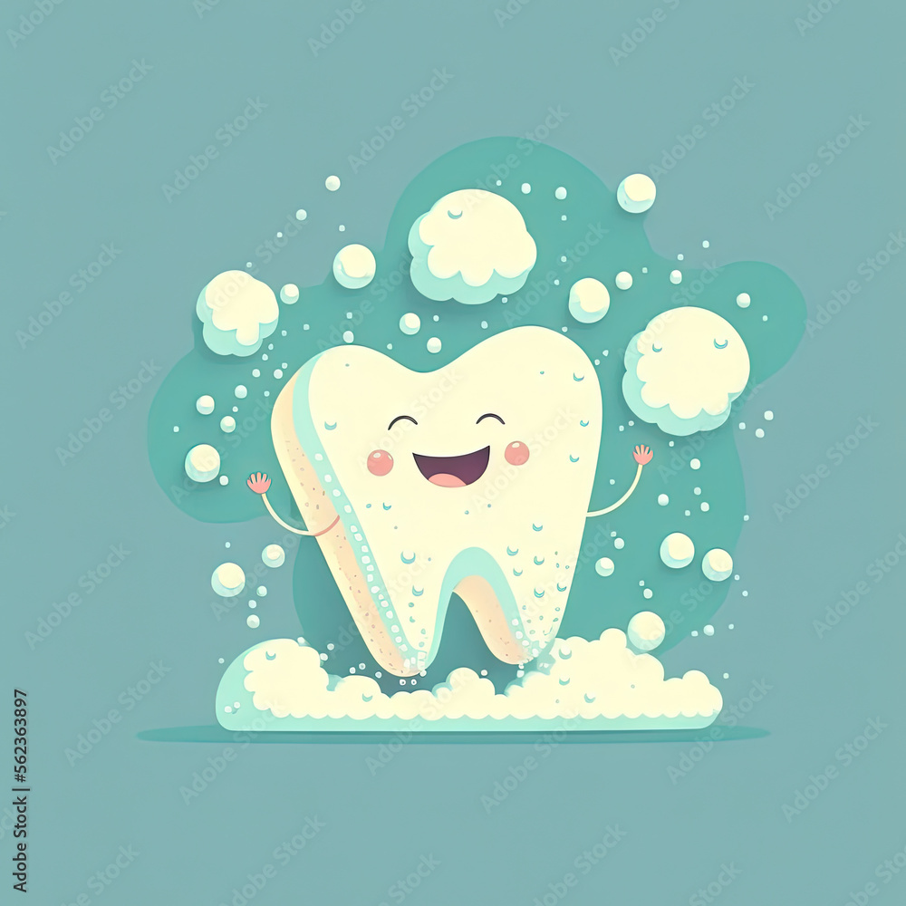 Cute happy smiling tooth .Clear tooth concept.Brushing teeth.Dental ...