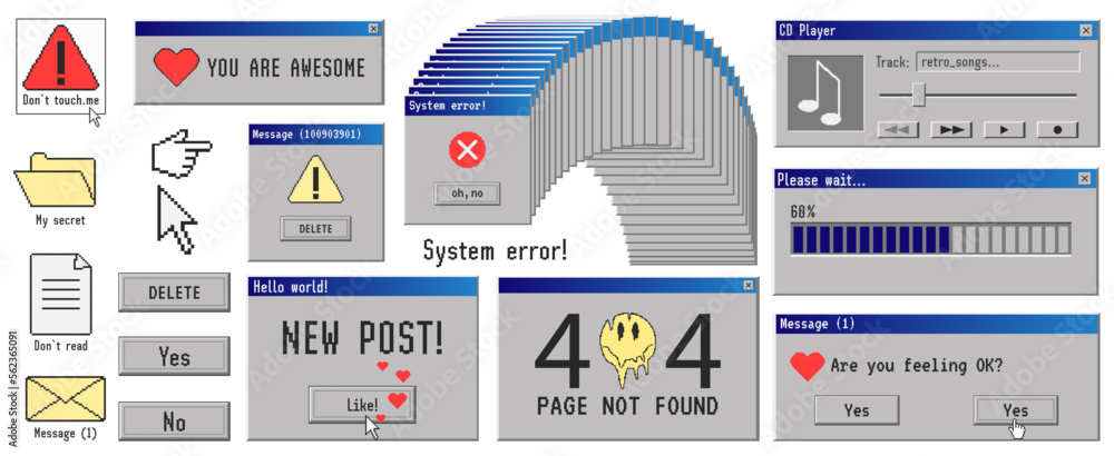 Old computer aestethic. Retro pc elements, user interface. Nostalgia ...