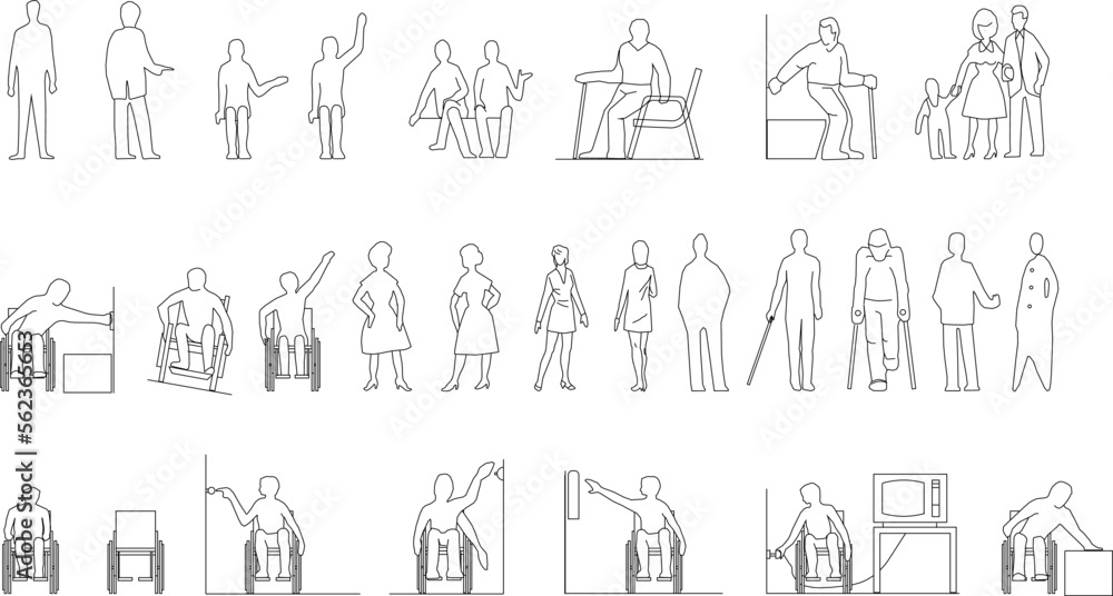 sketch vector illustration of people with disabilities with their ...