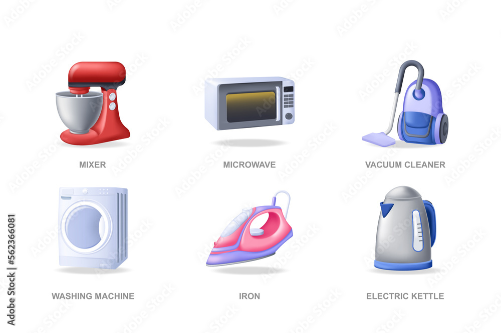 Home appliances 3D icons set in modern design. Pack isolated elements ...
