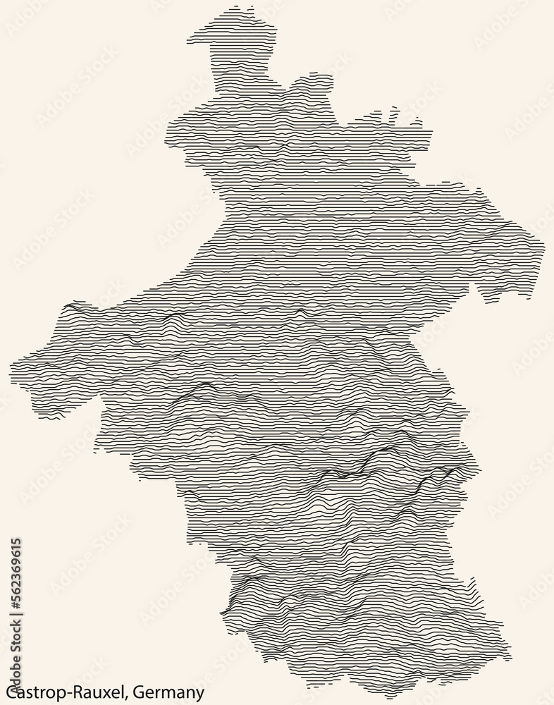 Topographic relief map of the town of CASTROP-RAUXEL, GERMANY with ...