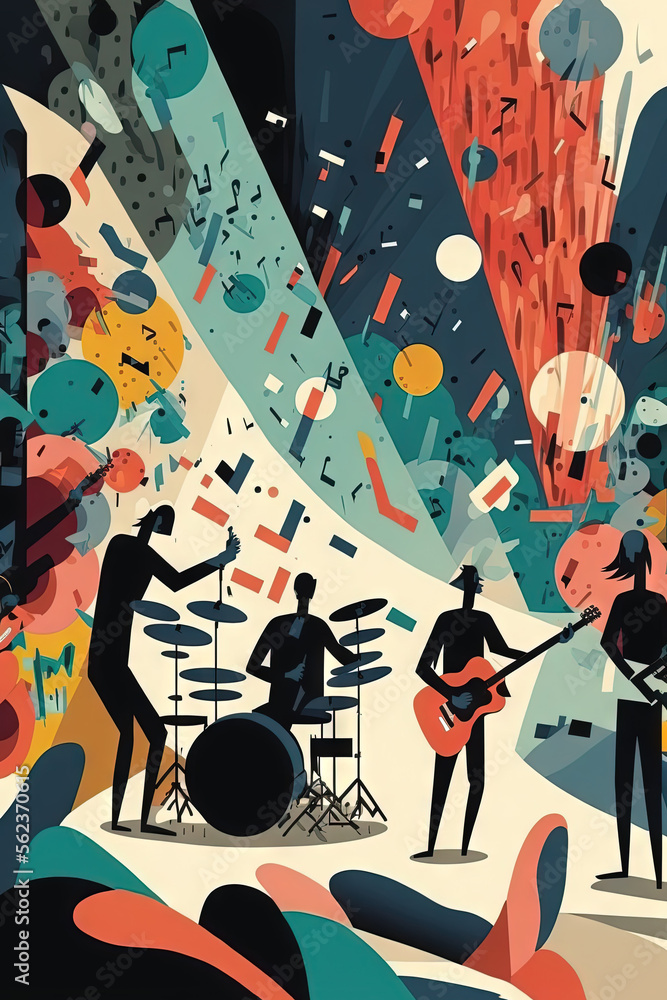 Music festival.Vector illustrations of musicians, people and musical ...
