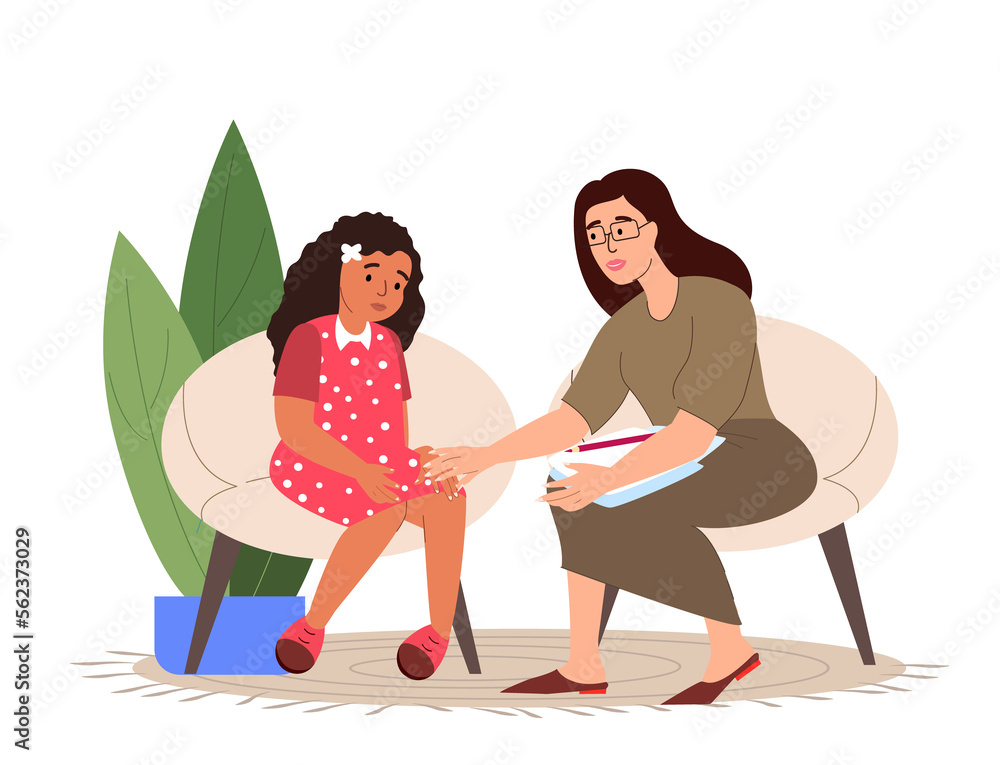 Psychological Help for Child.Girl Kid on Psychological Session.Woman ...