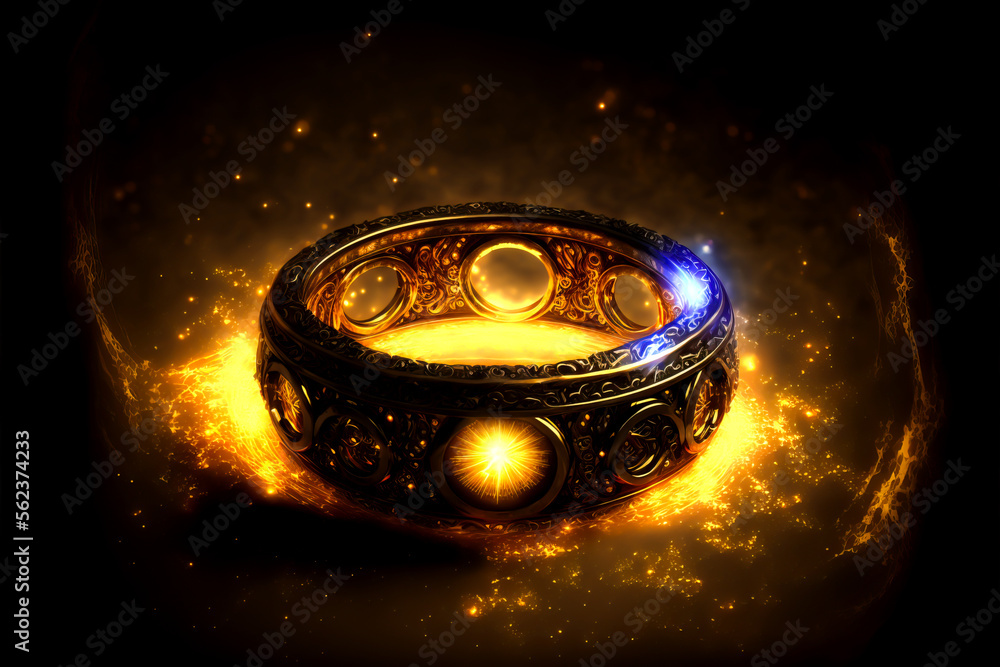 Illustrazione Stock Magic golden ring with patterns. Ring with golden ...