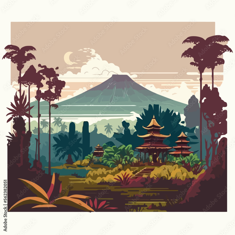 flat drawing illustration scenery of bali culture Stock Vector | Adobe ...