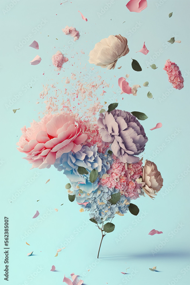 Cloud creative love concept of fresh Spring flowers in the sky ...