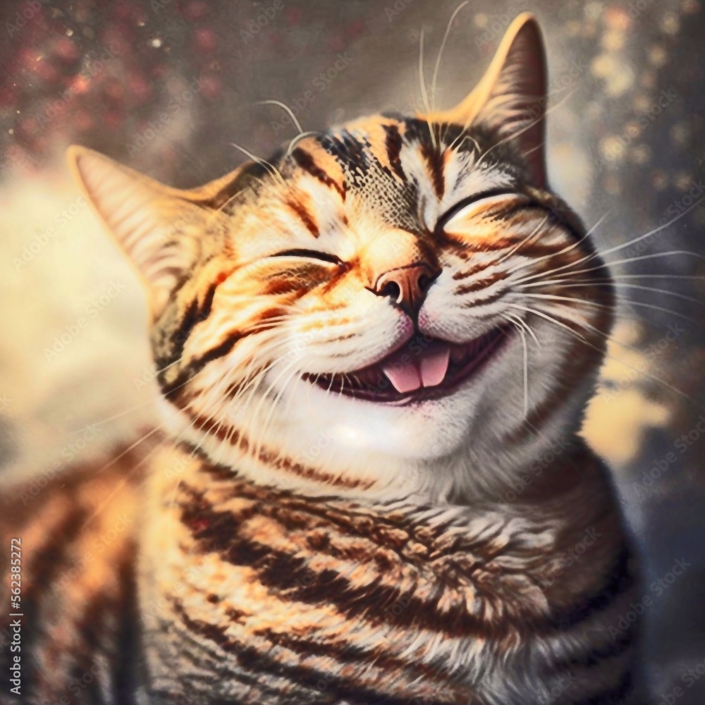 Lachende Katze, made by Ai, AI-Art Stock Illustration | Adobe Stock