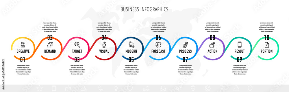 Vector line infographics with ten circles. Business concept graphic ...