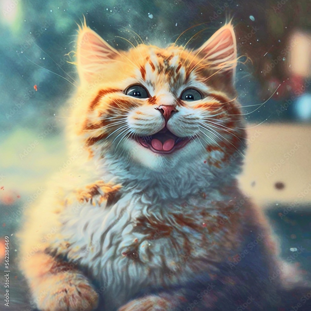 Lachende Katze, made by Ai, AI-Art Stock Illustration | Adobe Stock