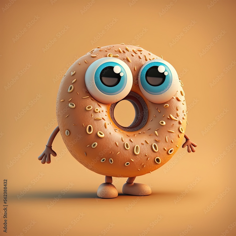 Cute Cartoon Bagel Character (Generative AI) Stock Illustration | Adobe ...