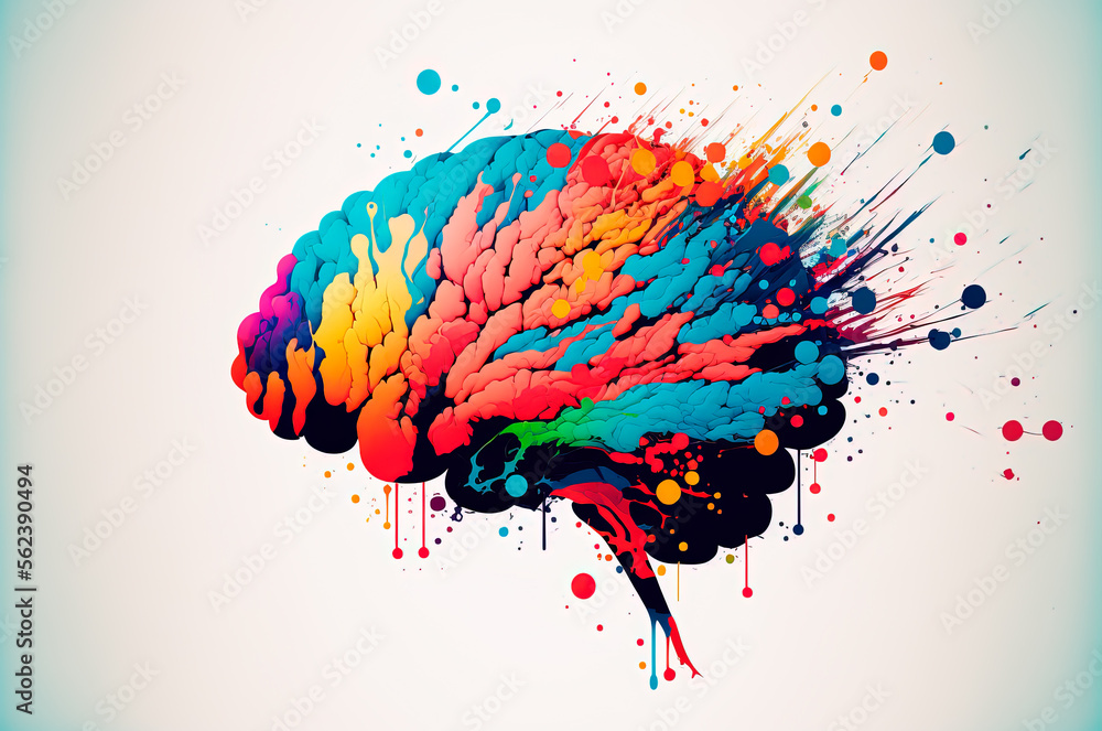 colourful concept art of a human brain background with color splashes ...