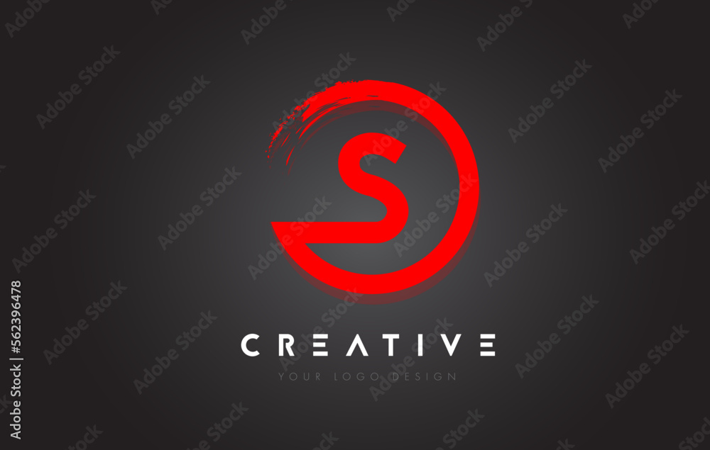 Red S Circular Letter Logo with Circle Brush Design and Black ...