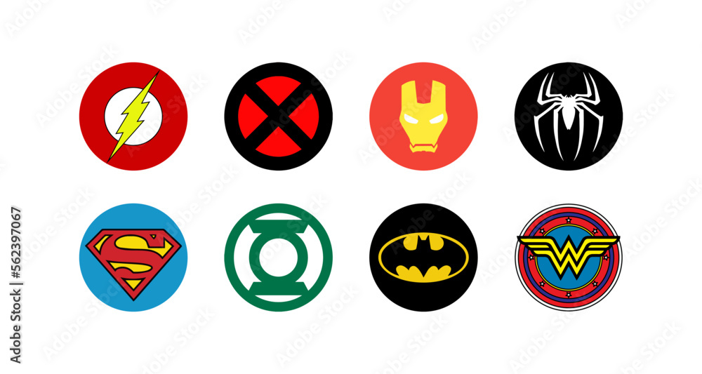 Superhero logotype. Batman, Superman, Spider-Man, Iron Man, Wolverine ...